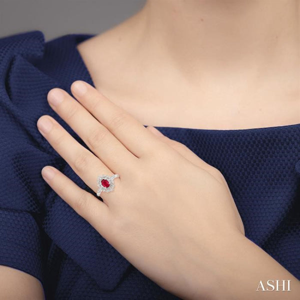 6x4 MM Oval Cut Ruby and 1/8 Ctw Lattice Reverse Taper Shank Round Cut ...